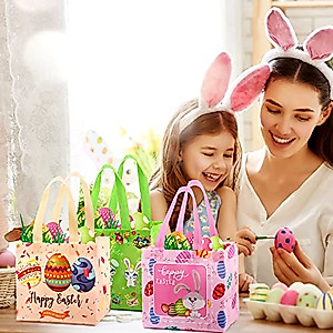 MAMUNU 6PCS Easter Bags with Handles, Non-Woven Reusable Gift Bags for Easter Egg Hunt Gift Wrapping, Easter Bunny Tote Bags Bulk for Easter Party Supplies, 8.3×7.9×6 inches