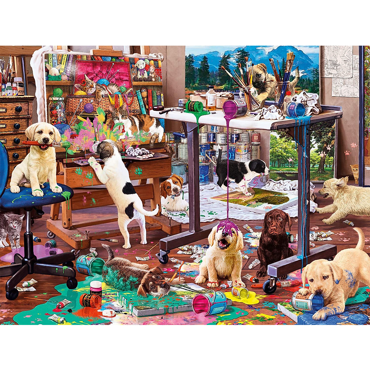 Buffalo Games - Steve Read - Painting Puppies - 750 Piece Jigsaw Puzzle for Adults Challenging Puzzle Perfect for Game Nights - Finished Puzzle Size is 24.00 x 18.00
