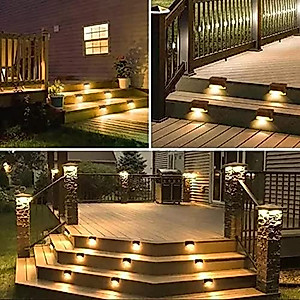 Solar Powered Outdoor Lights 16 Pack by Village Eight - Waterproof Solar Lights for Stairs Pathway Deck Patio Garden Lights - Weatherproof Automatic On (Warm White)
