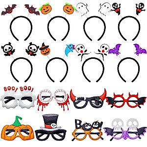 MGparty 16 PCS Halloween Party Decorations, Halloween Headbands and Glasses Frames Set for Kids Women Men Halloween Party Favors Photo Booth Props