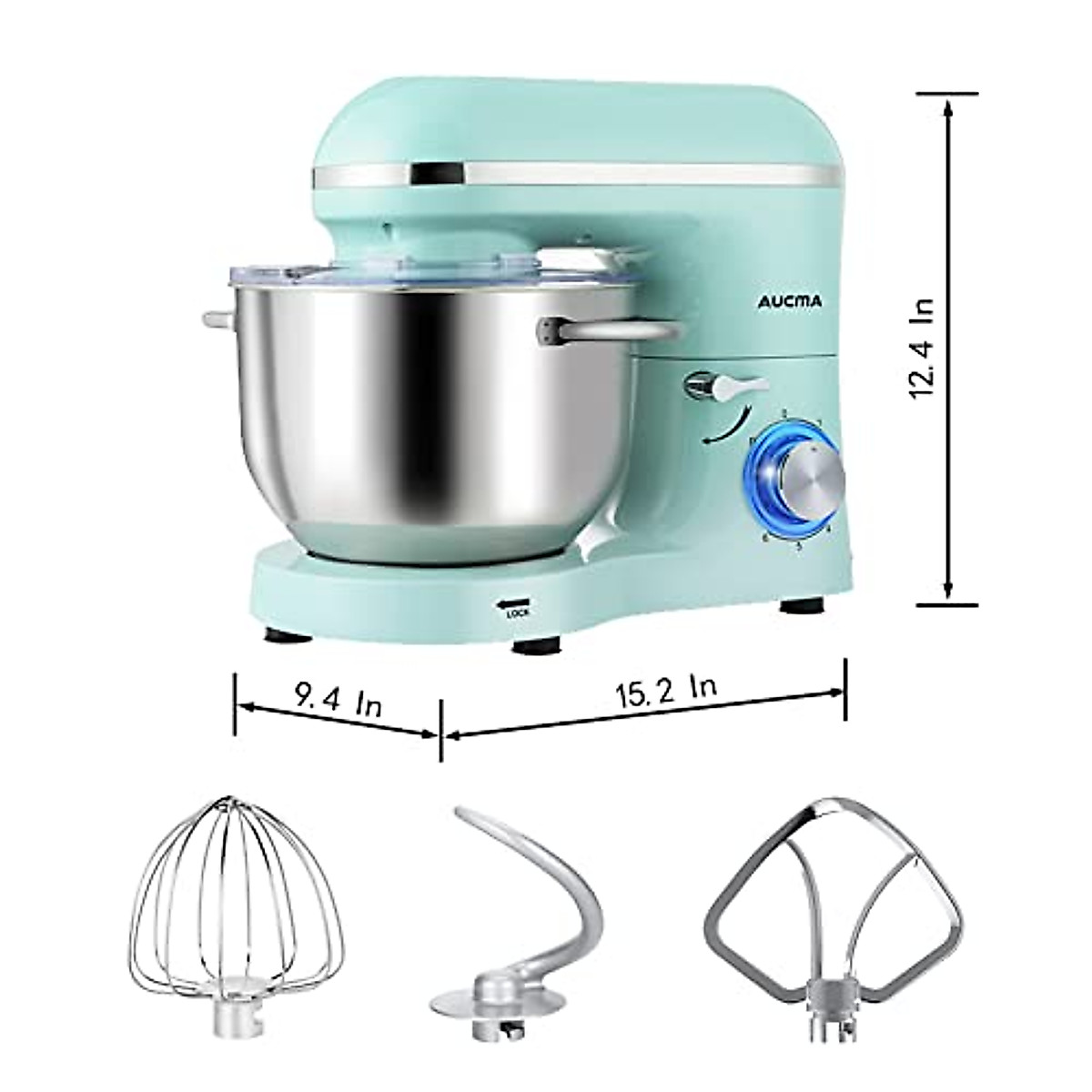 Aucma Stand Mixer,6.5-QT 660W 6-Speed Tilt-Head Food Mixer, Kitchen Electric Mixer with Dough Hook, Wire Whip & Beater (6.5QT, Blue)