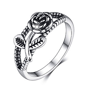 MADEONE ✦Mothers Day Gifts 3D Rose Flower Ring Vintage Hollow Out Rings 18K White Gold Plating Ring Christmas Jewelry Gifts For Women With Box Packing