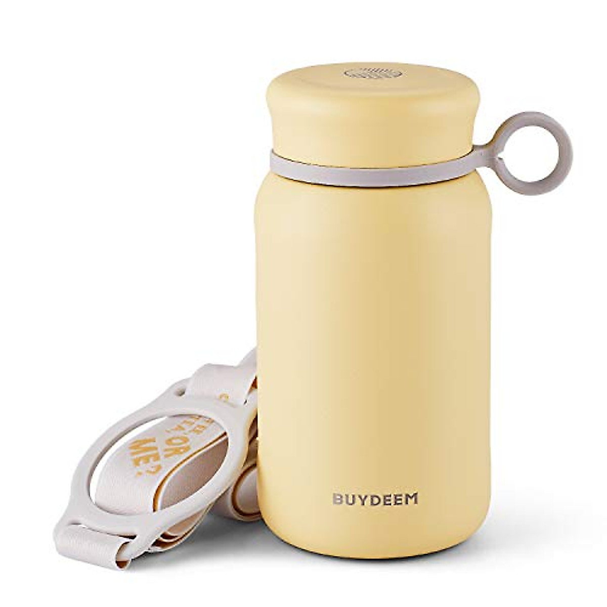 BUYDEEM Born for Girls & Ladies, CD13 Thermos Water Bottle Tumbler Flask, Cute Unique Design, Wide Mouth with Screw-on Lid, Stainless Steel Coffee Tea Travel Mug, Light Yellow