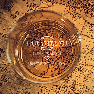 Lucy Engraving I F-king Love You Whiskey Glass Gifts for Husband - Engraved Birthday Gifts for Him on Rock Glass - Christmas Gifts for Boyfriend - 11 oz - Made in the USA