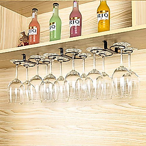 GeLive Under Cabinet Wine Glass Holder Stemware Rack Glass Storage Hanger With 4 Hooks Organizer for Kitchen and Bar (Black)