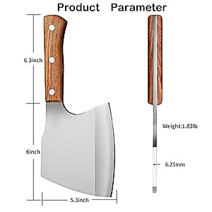 IKORES Meat Cleaver Knife Heavy Duty, 6'' Bone knife for Meat Cutting, Axe Bone Chopper Knife Bone Breaker Knife,Butcher Knife 7mm Thickness Pear Wood Handle for Kitchen and Restaurant