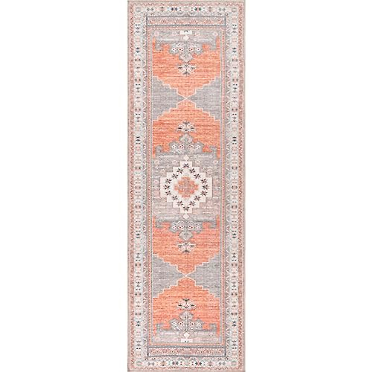 nuLOOM Alicia Machine Washable Medallion Ultra Thin Runner Rug, 2' 6" x 8', Rust