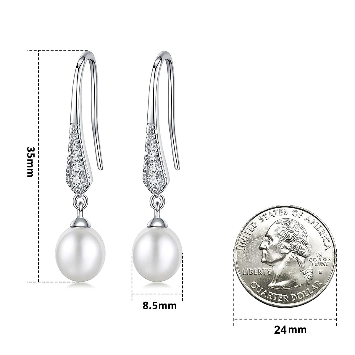 Pearl Drop Earrings Silver for Women Dangling, AAAA+ Freshwater Cultured Pearls Earrings Dangle, Sterling Silver Real Pearl Earrings Jewelry,Birthday Anniversary Christmas Gifts