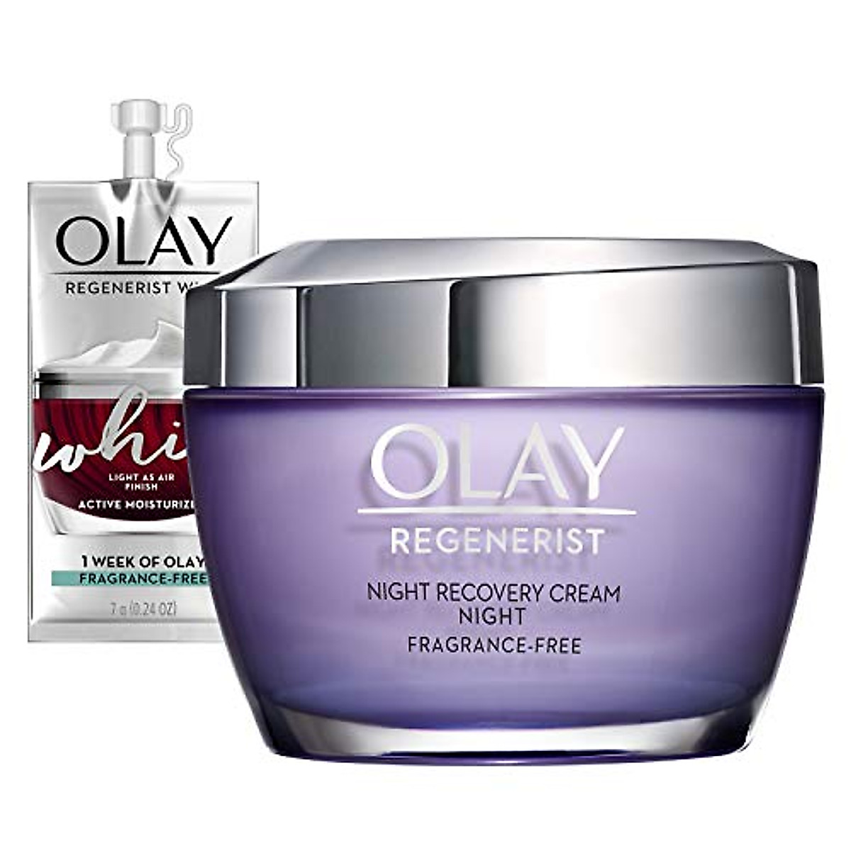 Olay Regenerist Night Recovery Cream Face Moisturizer, 1.7 Oz + Whip Face Moisturizer Travel/Trial Size Gift Set