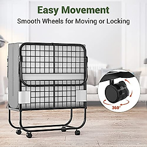 Unikito Folding Bed with Mattress for Adults, Portable Rollaway Guest Bed, Cot Size Foldable Bed with 5 Inch Memory Foam Mattress and Metal Frame, Roll Away Bed Storage Cover Included, 75 x 31 Inch