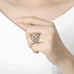 UNY Ring Twisted Cable Wire Weave Designer Fashion Brand David Womens Vintage Valentine Love Gifts Rings (silver-and-gold-plated-brass, 7)