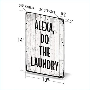 SmartSign Alexa Do The Laundry Sign, Modern Laundry Room Sign, 14 x 10 inch, 40 mil Laminated Rustproof Aluminum, Rustic Wall Décor, Black on Light Wooden Pattern Background