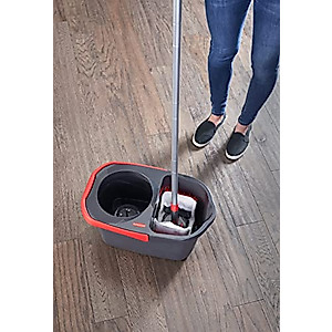 Rubbermaid Microfiber Flat Spin Mop Floor Cleaning System with Wringer Bucket, Red, Flat Floor Mop for Hardwood/Laminate/Vinyl/Tile/Stone Floors