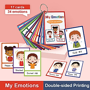 Richardy My Emotion English Words Educational Flash Cards Feelings Expressing Vocabulary Building Homeschool Kindergarten Supplies Kids Toddlers Learning Toys 17 Cards 34 Words