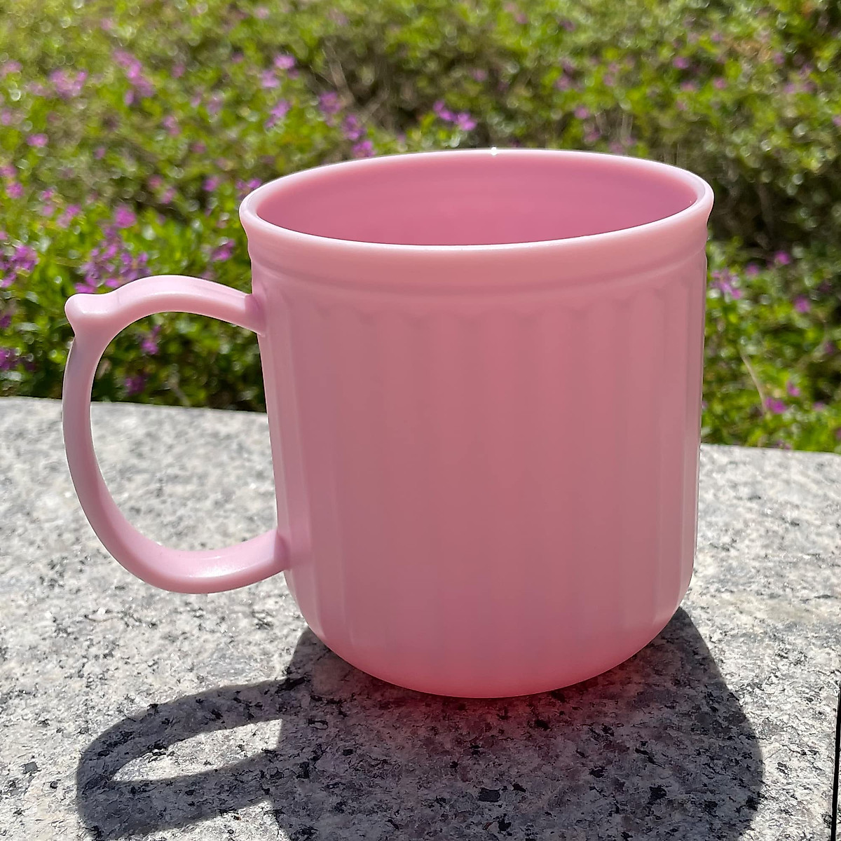 AOYITE Plastic Coffee Cups with Handles - Unbreakable BPA Free Coffee Mugs 13 oz set of 4 - Reusable Dishwasher Safe Hard Drinking Cups for Kids Kitchen Outdoor (Thick Wall)