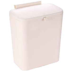 2.4 Gallon Hanging Trash Can with Lid for Kitchen Cabinet Door,9L Wall Mount Trash Can for RV Insider,Cupboard,Bathroom,Bedroom,Office and Under Sink,White