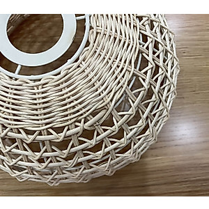 RISEON Rattan Lamp Shade, Woven Hanging Pendant Lampshade, Country Cottage Wicker Basket Chandelier Lamp Cover Rustic Ceiling Light Fixture Table Lamp Floor Lamp Light for Bedroom Living Room Hallway