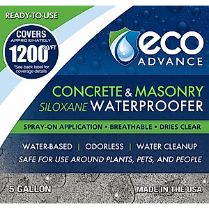 Eco Advance Concrete/Masonry Siloxane Odorless Spray-On Application Waterproofer, Safe for Use Around Plants, Pets, and People, 5 Gallon