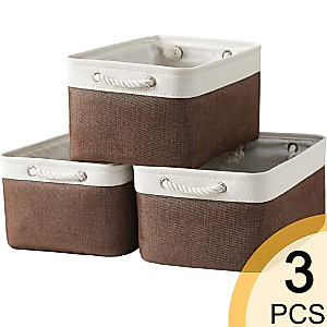 Sacyic Storage Baskets for Shelves, Fabric Baskets for Organizing, Collapsible Storage Bins for Closet, Nursery, Clothes, Toys, Home & Office [9-Pack, White&Brown]