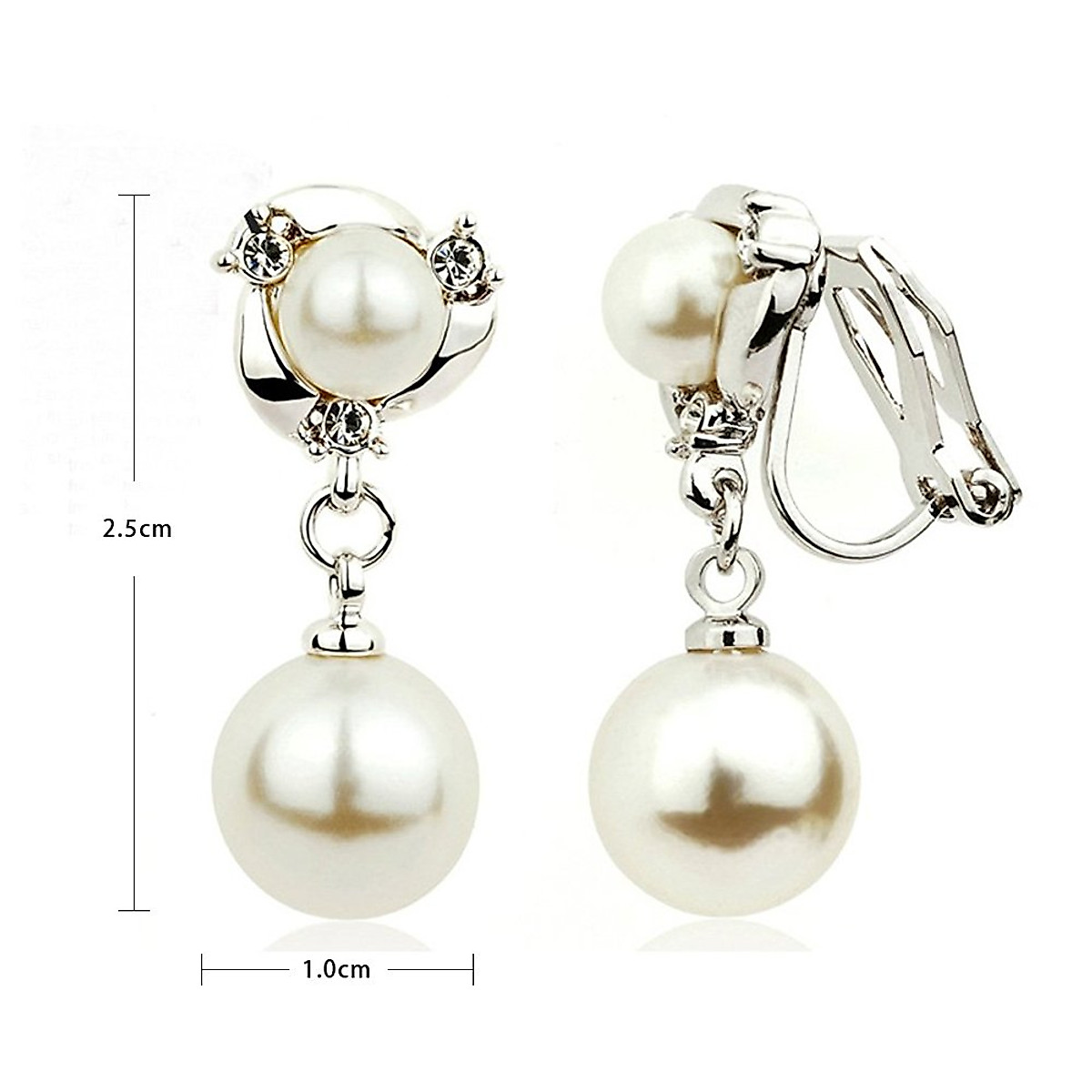 Acefeel Clip On Earring For Women White Pearl Non Pierced Clip Earrings