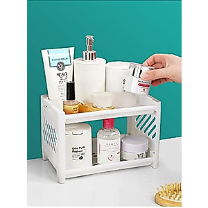 2-Tier Small Bathroom Organizer Countertop: Bathroom Counter Organizers Cabinet Vanity Storage Organizing Tray Cosmetic Standing Shelf Spice Rack for Kitchen Living Room Dressing Table White hegsymum