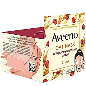 Aveeno Oat Face Mask with Pomegranate Seed Extract, Kiwi Water, and Prebiotic Oat, Hydrating Full Face Mask for Glowing Skin, Paraben Free, Phthalate-Free, 1.7 oz