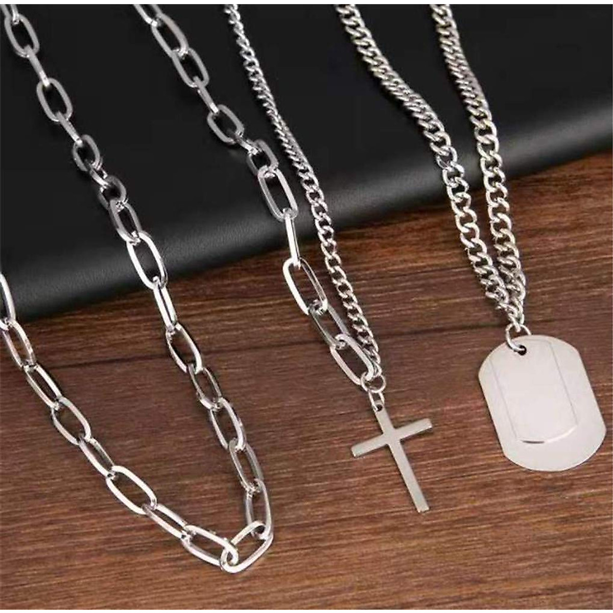 Gmhkonw Pendant Necklace Statement Long Chain Punk Multilayer Choker Necklace for Women Men