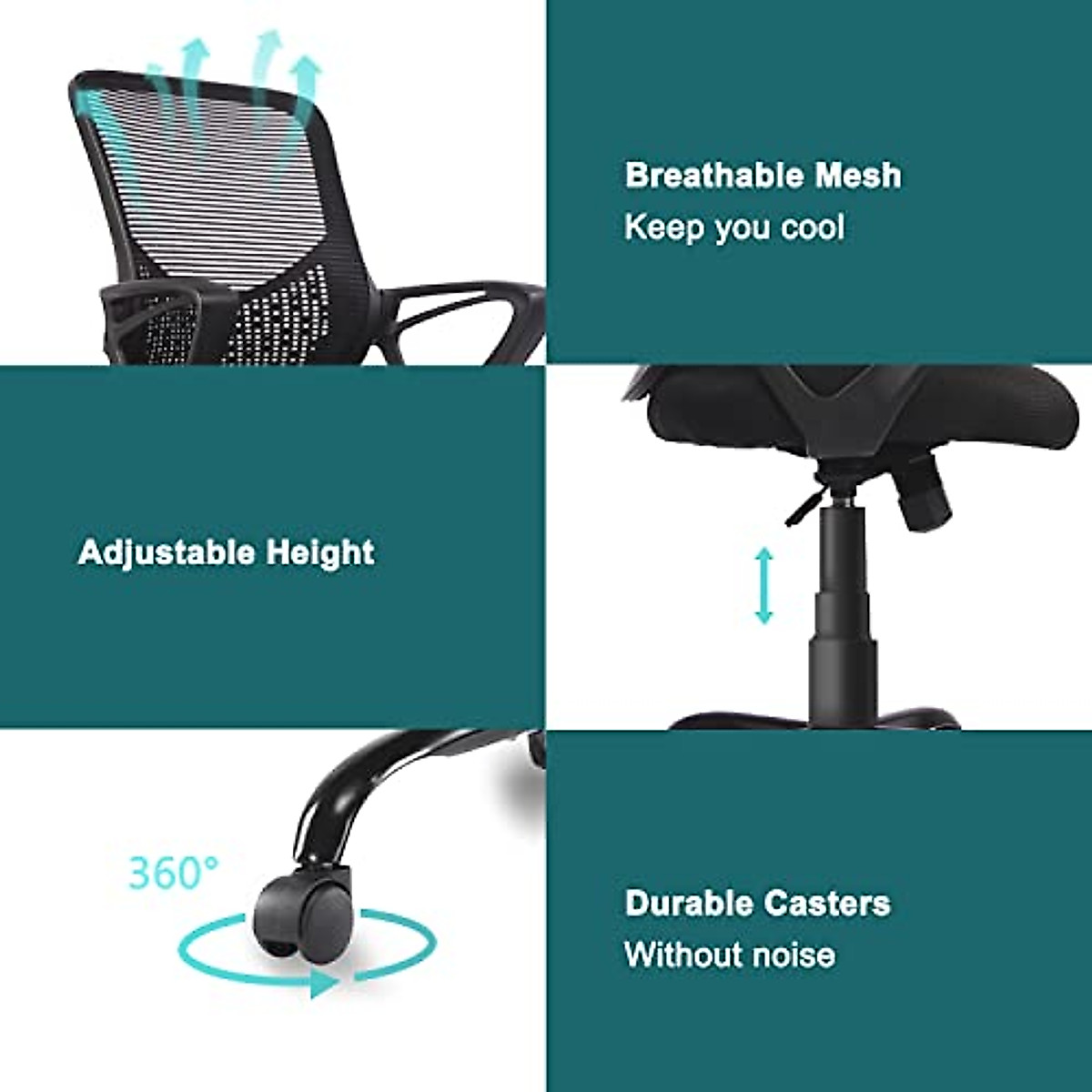 Office Chair Mesh Mid-Back Height Adjustable Swivel Chair Ergonomic Computer Desk Chair with Armrest for Home, Black