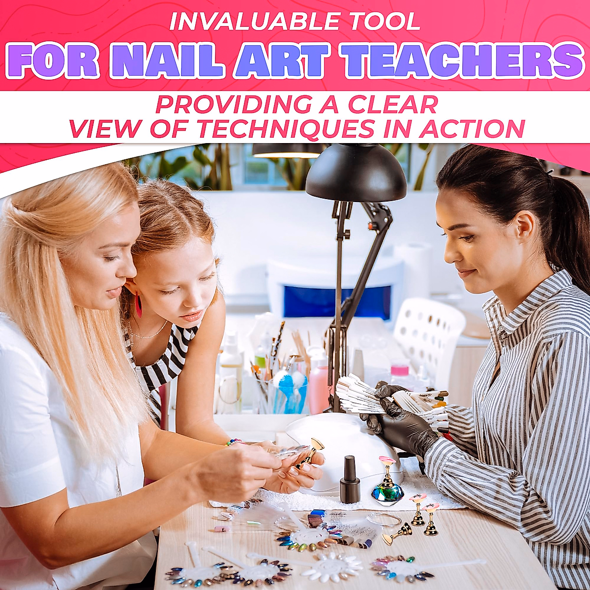 Nail Art Practice Stands, Magnetic Nail Tips Holders Fingernail Display Stands with 5 Pieces Alloy Practice Stand and One Crystal Base for DIY Nail Art Practicing Manicure tools