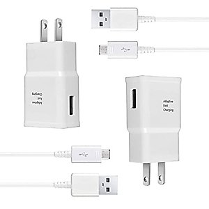 Wall Charger Kit Adaptive Fast Charge Compatible Samsung Galaxy S7 / S7 Edge / S6 / S6 Plus / A6 / J7 / J3 / Note5 4, USB 2.0 Charger Plug and Micro USB Cable (2 Pack)
