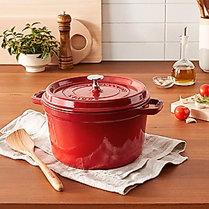 Staub Cast Iron Dutch Oven 5-qt Tall Cocotte, Made in France, Serves 5-6, Cherry