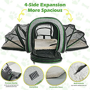 Minthouz Cat Carrier, Four-side Expandable Pet Carrier Airline Approved Dog Carrier with Safty Leash and Shoulder Strap, Collapsible Puppy Carrier with Self-lock Zipper,Removable Fleece Pad and Pocket