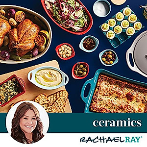 Rachael Ray Solid Glaze Ceramics Egg Tray/Holder, 12 Cup, Teal