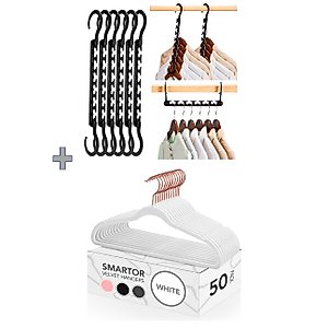 10 Magic Hangers with 50pack Velvet Hangers - Your Wardrobe's Best Friends, Black Felt Hangers Non Slip with Rose Gold Hook, Premium Felt Hangers for Adult, Heavy Duty