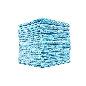 The Rag Company - Premium All-Purpose Microfiber Terry Cleaning Towels - Commercial Grade, Highly Absorbent, Lint-Free, Streak-Free, Kitchens, Bathrooms, 365gsm, 12in x 12in, Light Blue (12-Pack)