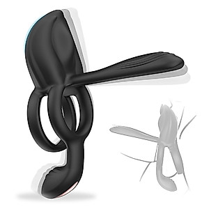 Vibrating Cock Ring with Couple Vibrator,Silicone Penis Ring Mens Vibrator with 9 Modes Vibrating,Male Sex Toy for Harder Stonger G-Spot Clitoral Vibrators,Adult Sex Toys for Men Women Couple