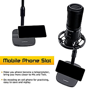 Desktop Microphone Stand, Podcast Microphone Stand, Table Gaming Mic Stand, Height Adjustable with Shock Mount, Mic Clip Phone Slot Weighted Base for Broadcast Studio Recording for AT2020 Shure Rode