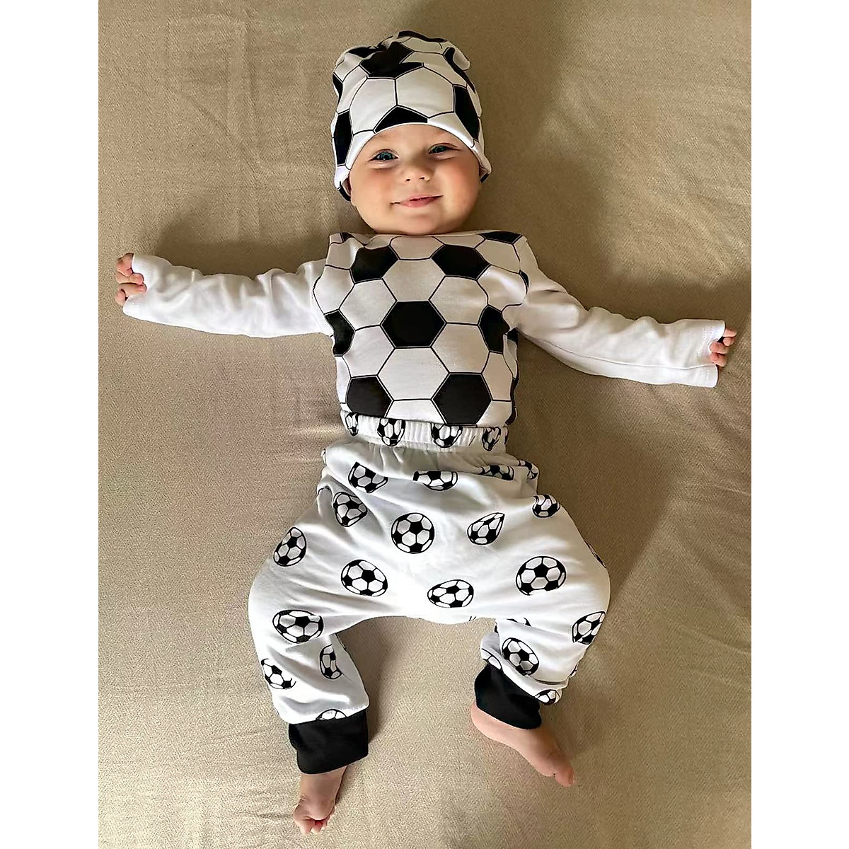 COSLAND Baby Soccer Outfit Infant Boys Cotton Pant Sets, White, 0-3 Months