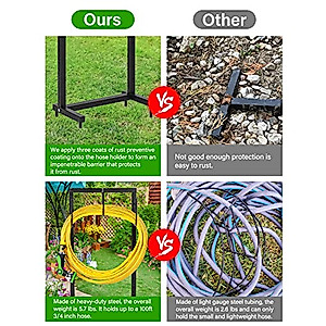 Garden Hose Holder Freestanding Thicker Metal Hose Stand Securely Hold Hose 3/4 inch x 100 ft, Detachable water hose stand for Outdoor Yard
