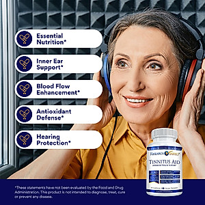 Research Verified Tinnitus Aid - Lessen Internal Ringing - Ginkgo Biloba, Vitamin C, Full Spectrum B Complex Blend, Magnesium - 60 Capsules - Vegan - Made in The USA