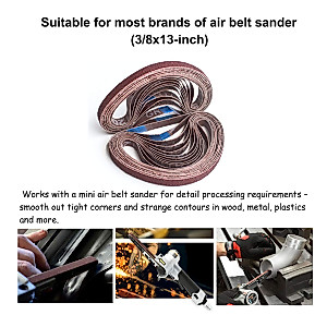 Aiyard 3/8 x 13 Inch Aluminum Oxide Sanding Belts, 4 Each of 40/60/80/120/180/240 Assorted Grits Abrasive File Belts for Air Belt Sander, 24-Pack