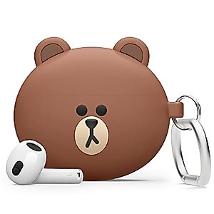 elago | LINE Friends Case Compatible with AirPods 3 Case Cover, Cute 3D Design Case Compatible with AirPods 3rd Generation Case 2021, Protective Silicone Case with Keychain, Wireless Charging (Brown)
