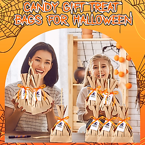 Watersay 24 Set Halloween Treats Bags Halloween DIY Witch Broom Bag with Orange Ribbon Trick or Treat Goody Gags Halloween Party Favor Bags Candy Gift Bags for Halloween Party Decorations Supplies