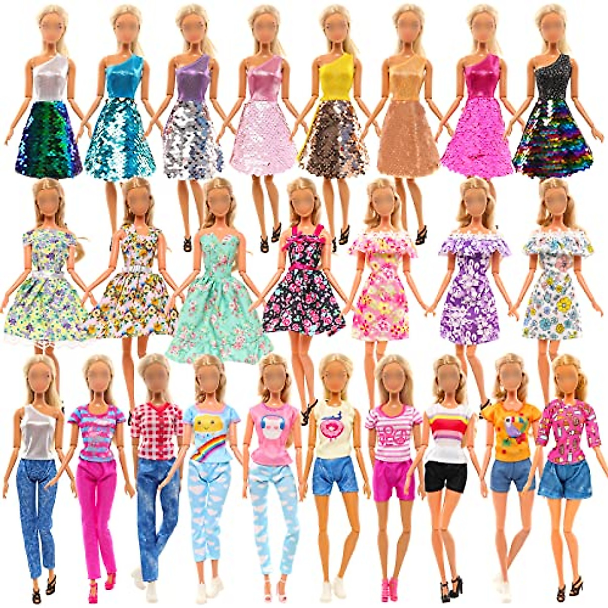 BARWA 10 Sets Doll Clothes Including 3 Sequins Dresses 3 Fashion Floral Dresses 4 Casual Outfits Tops and Pants for 11.5 inch Girl Dolls…