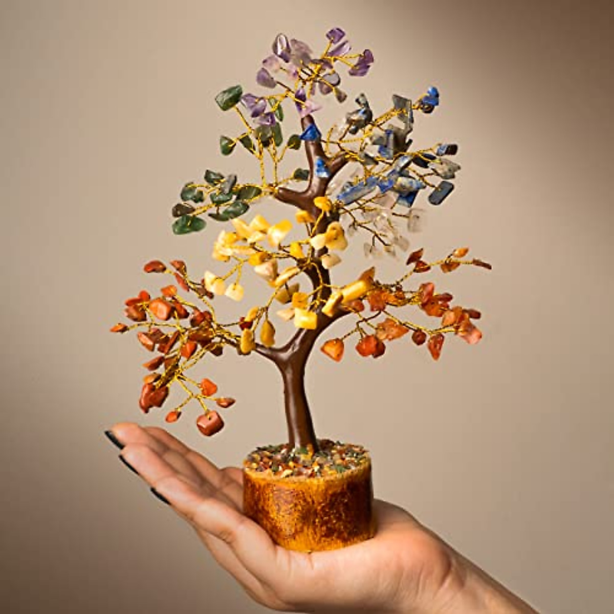 Handcrafted Healing Crystal Bonsai Tree - Feng Shui Chakra Tree with 200 Wooden Beads for Positive Energy and Balance - Perfect Home/Desk Decor and Reiki Good Luck Crystal Gifts by Karma Pledge