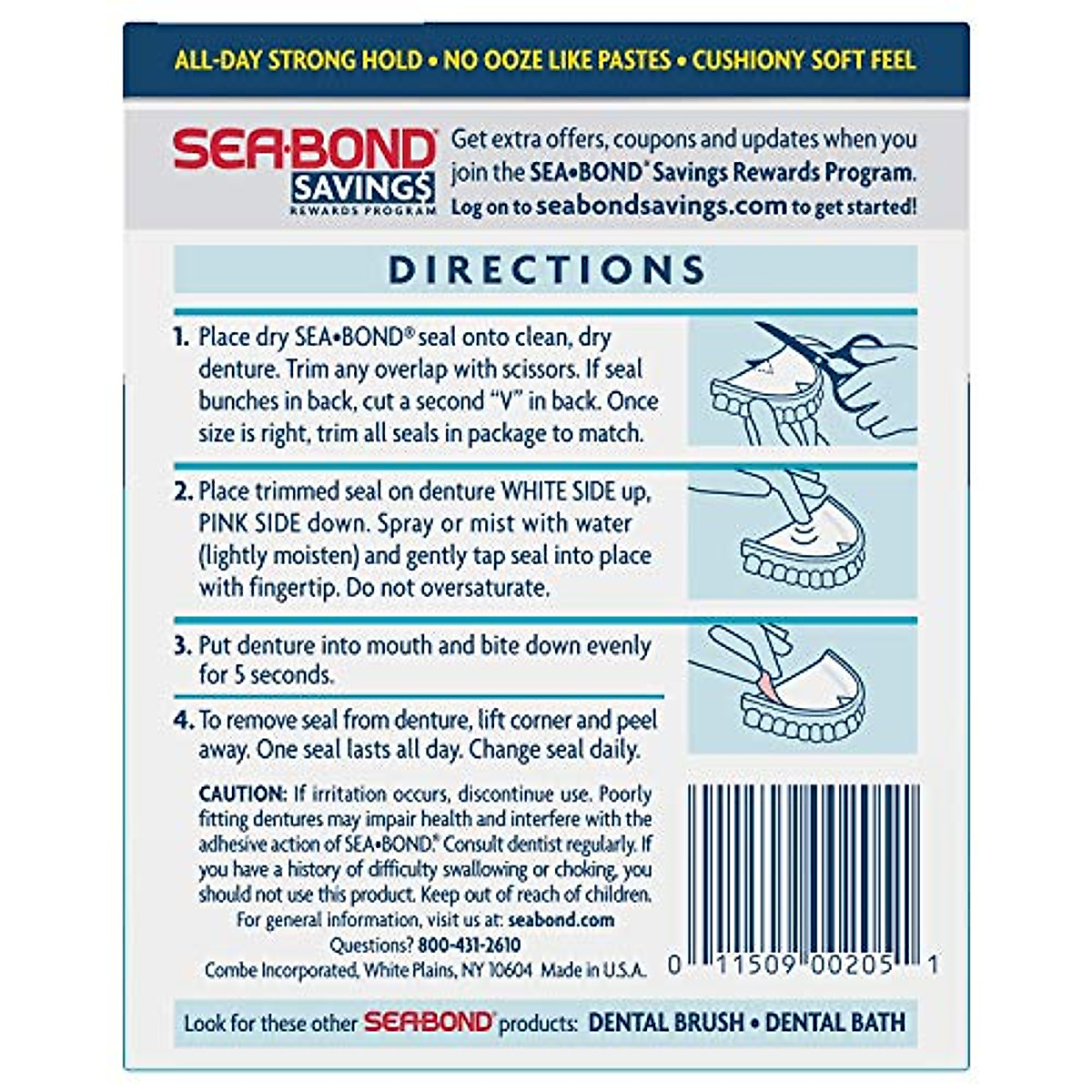 Sea-Bond Secure Denture Adhesive Seals, Original Uppers, Zinc-Free, All-Day-Hold, Mess-Free, 30 Count (Pack of 4)