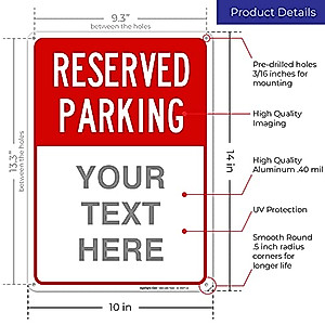 Sigo Signs Reserved Parking Sign, Custom Parking Sign for Parking Lots, Businesses and Schools, 10x14 Inches, Rust Free .040 Aluminum, Fade Resistant, Made in USA by Sigo Signs