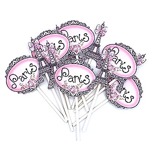 Paris Cupcake Toppers 12 pcs, Pink Ooh La La Cake Picks Birthday Decoration Party Supplies, Eiffel Tower Baby Shower, Wedding, Bachelorette
