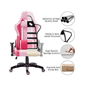 chairus Pink Gaming Chair Racing Computer Desk Game Chair Ergonomic Backrest Reclining Office Chair with Lumbar Pillow and Cute Kitty Headrest