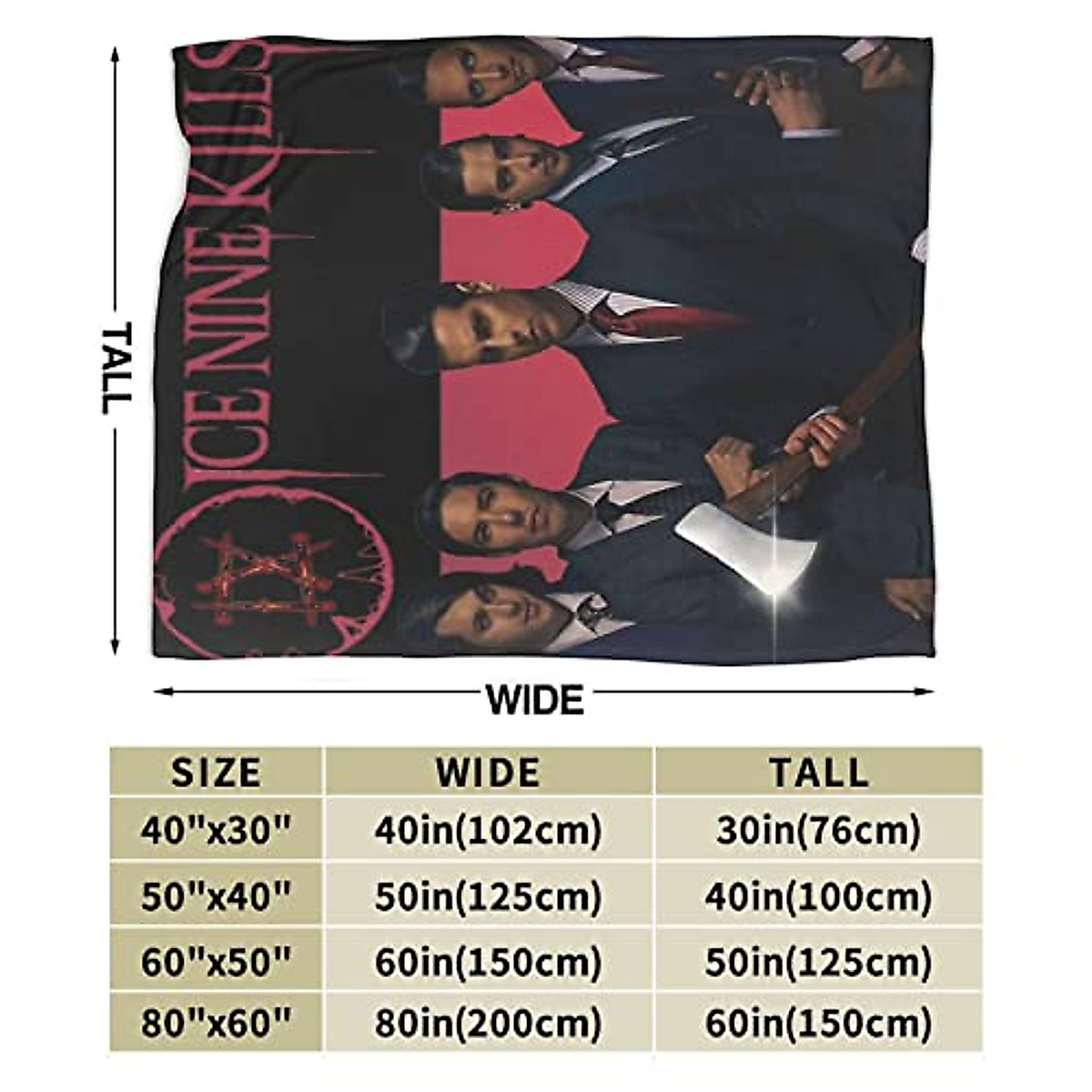 STYLOPUNK Heavy Metal Ice Band Nine Music Kills Throw Blankets Lightweight Flannel Blankets Novelty Fleece Bed Blanket All Seasons 80"X60"